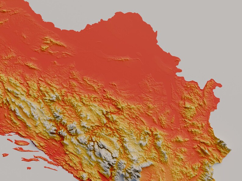 2D Printable Shaded Relief Yugoslavia Map Poster | Yugoslavia Geography ...