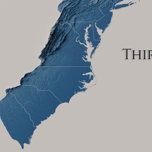 2D Printable Shaded Relief Thirteen Colonies USA Map Poster 13 Colonies ...