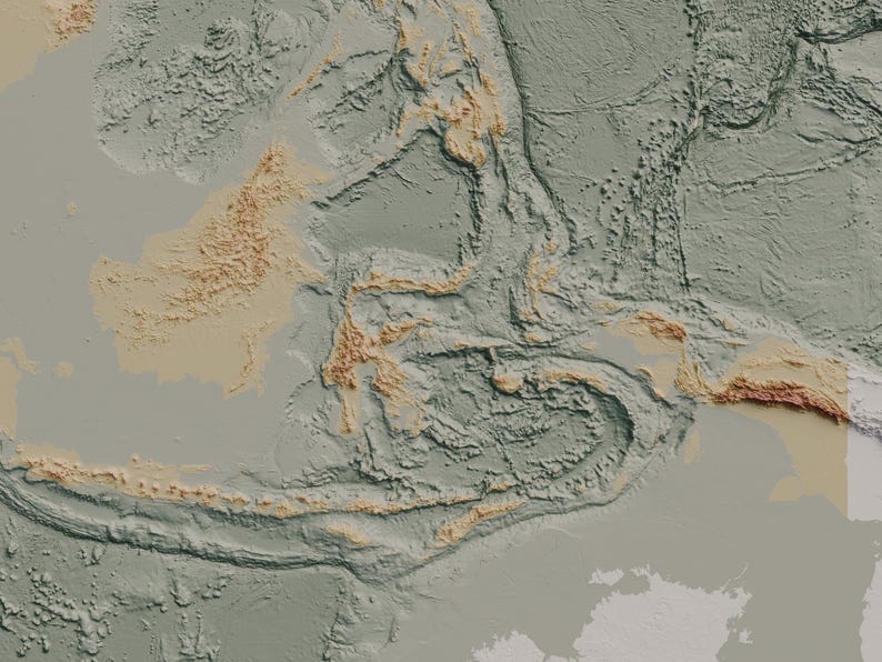 2D Printable Shaded Relief Southeast Asia Map Poster | Southeast Asia ...