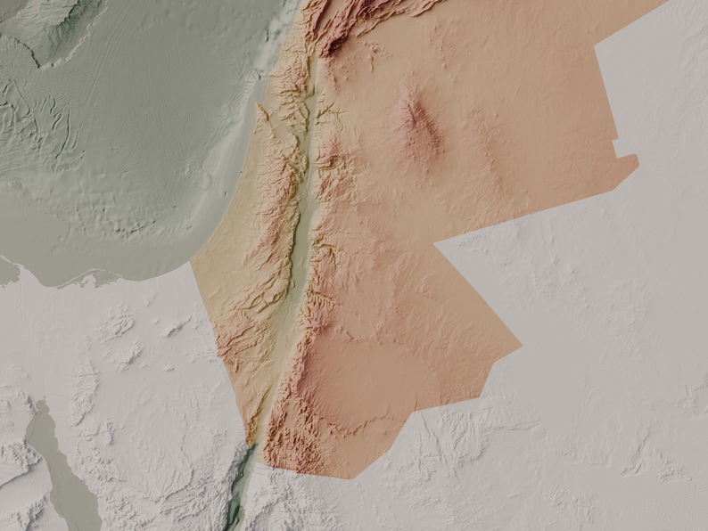 2D Printable Shaded Relief Levant Map Poster | Levant Middle East ...