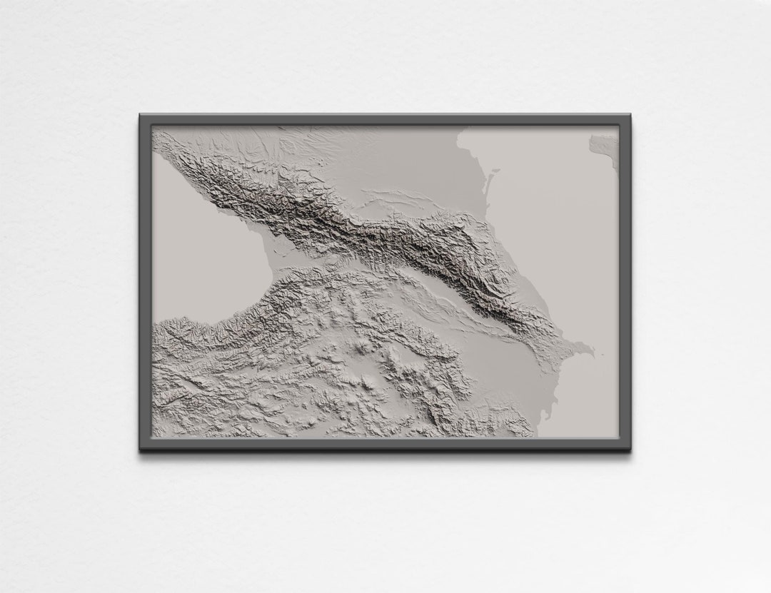 2D Printable Shaded Relief Caucasus Mountains Map Poster | Caucasus ...