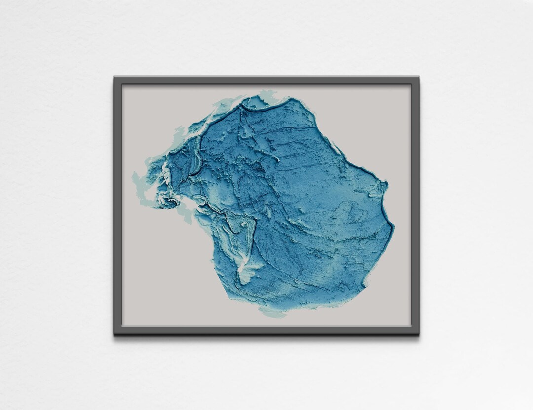 2D Printable Shaded Relief Pacific Ocean Map Poster | Pacific Ocean Elevation Map Geography ...