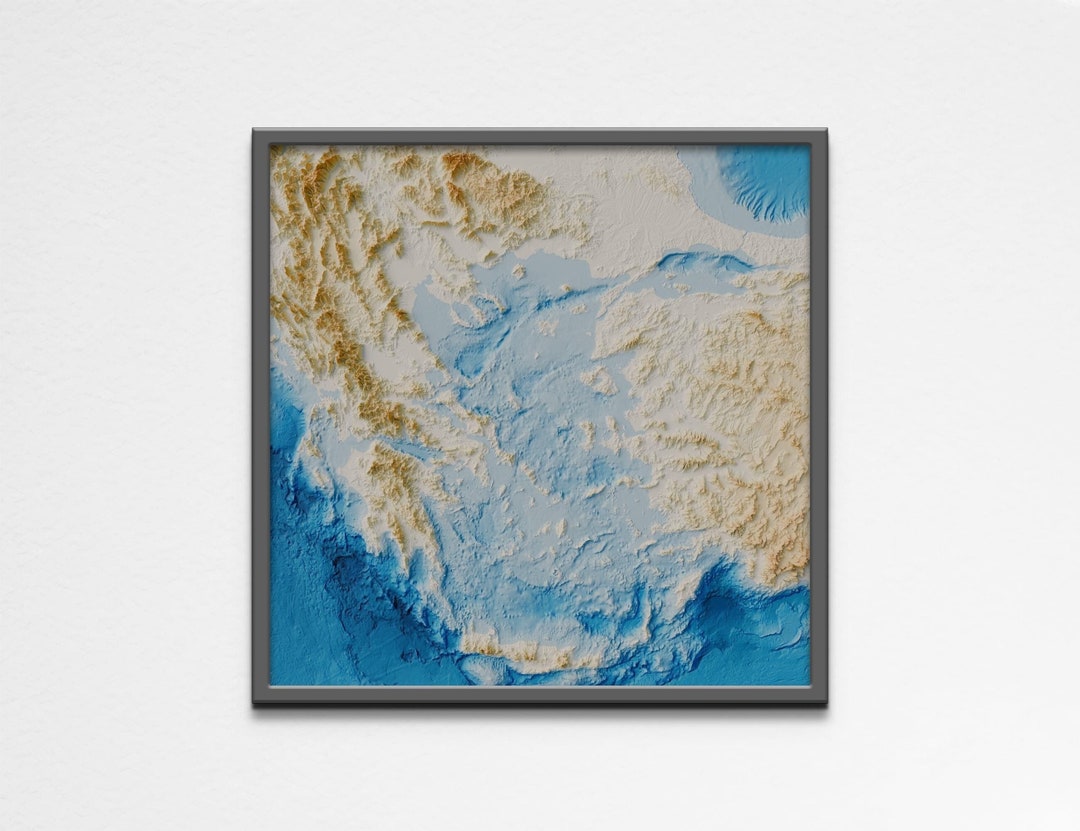 2D Printable Shaded Relief Aegean Sea Map Poster | Aegean Sea Greece ...