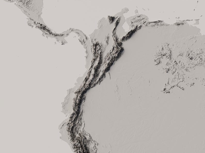 2D Printable Shaded Relief Andes Mountains Map Poster | the Andes ...