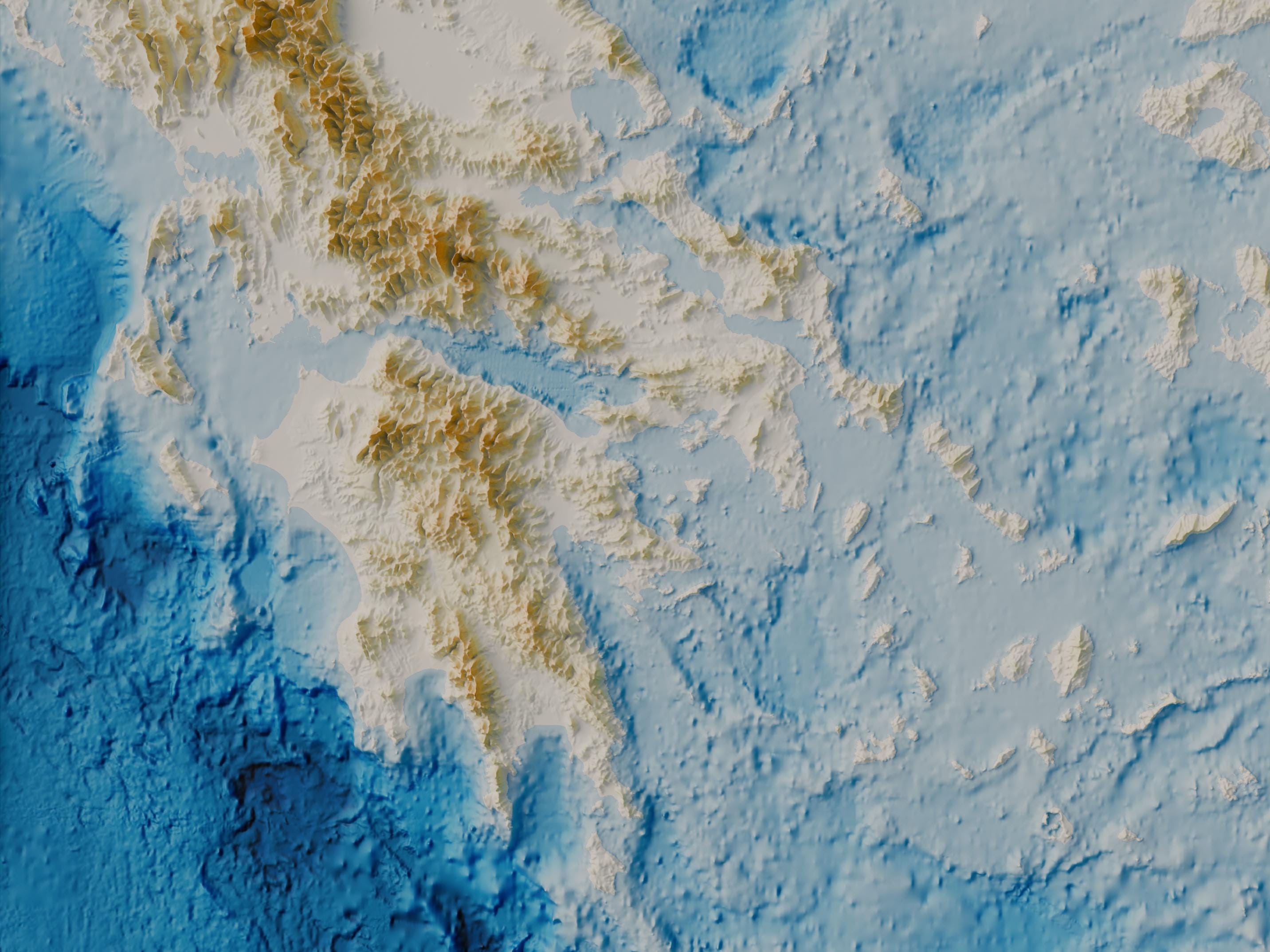 2D Printable Shaded Relief Aegean Sea Map Poster | Aegean Sea Greece ...