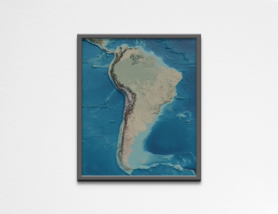 2D Printable Shaded Relief South America Map Poster South America ...