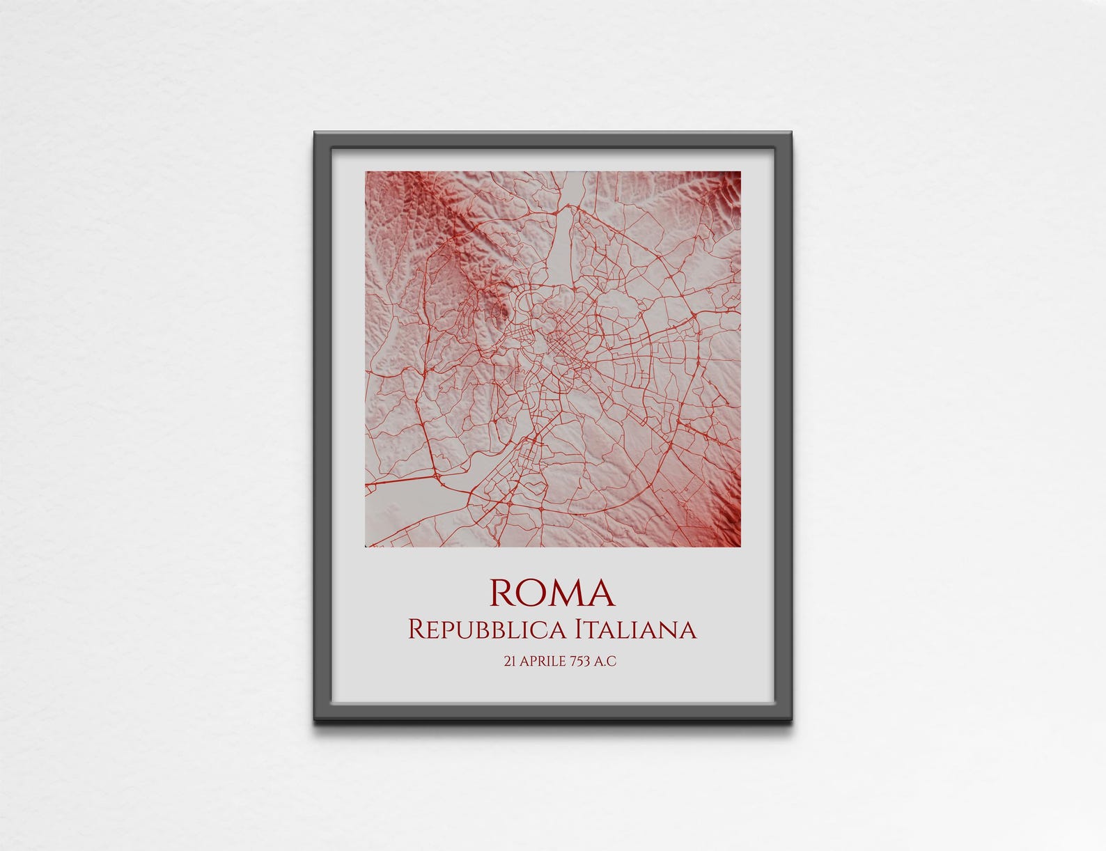 2D Printable Shaded Relief Rome Italy Map Poster | Roma Italia ...