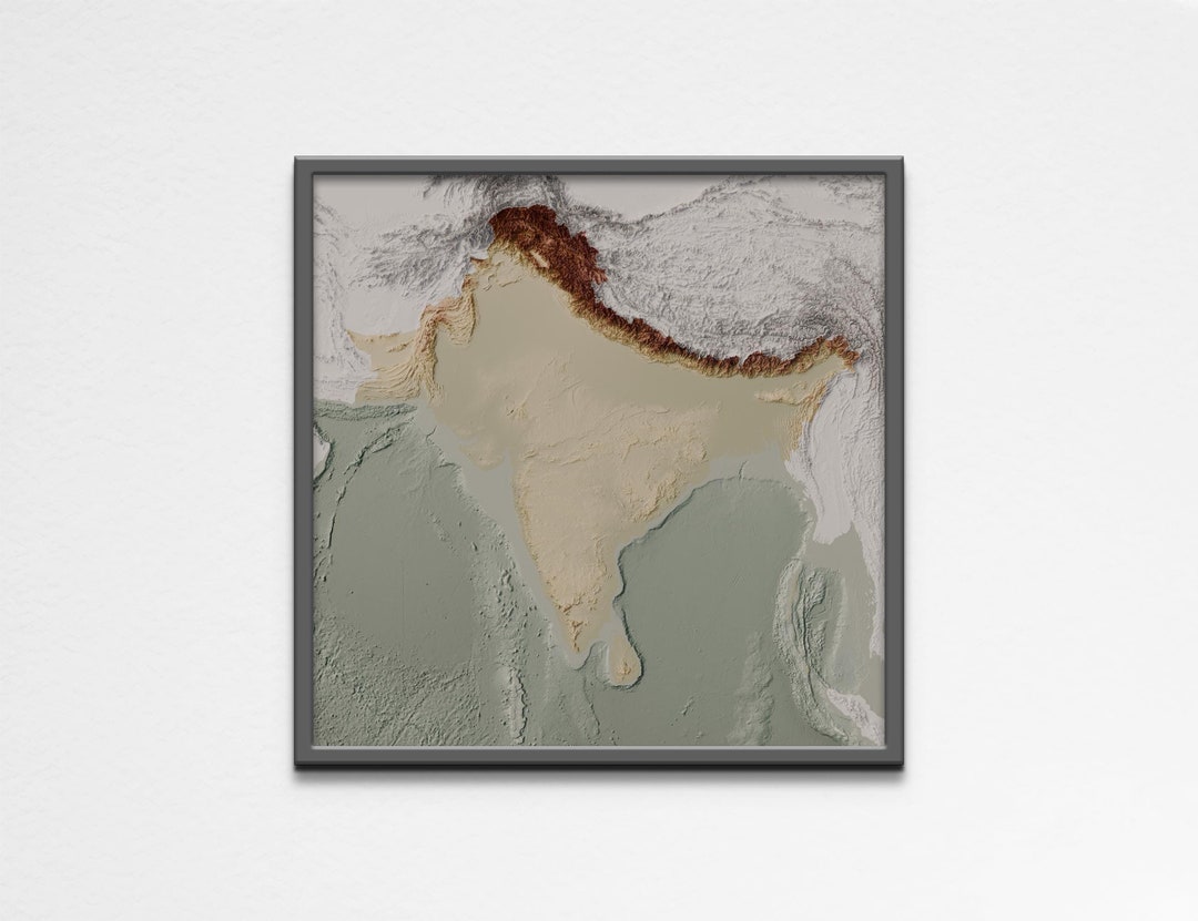 2D Printable Shaded Relief South Asia Map Poster | Indian Subcontinent ...