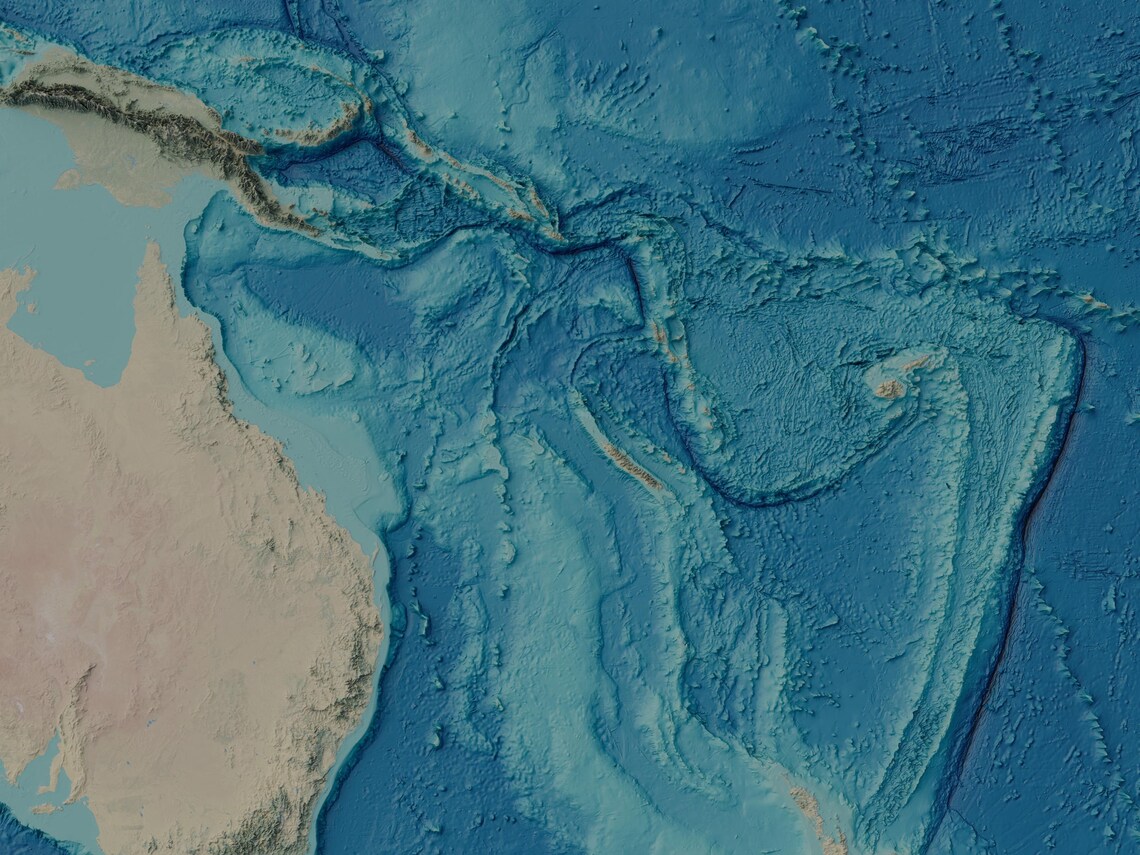2D Printable Shaded Relief Oceania Map Poster | Australia and New ...
