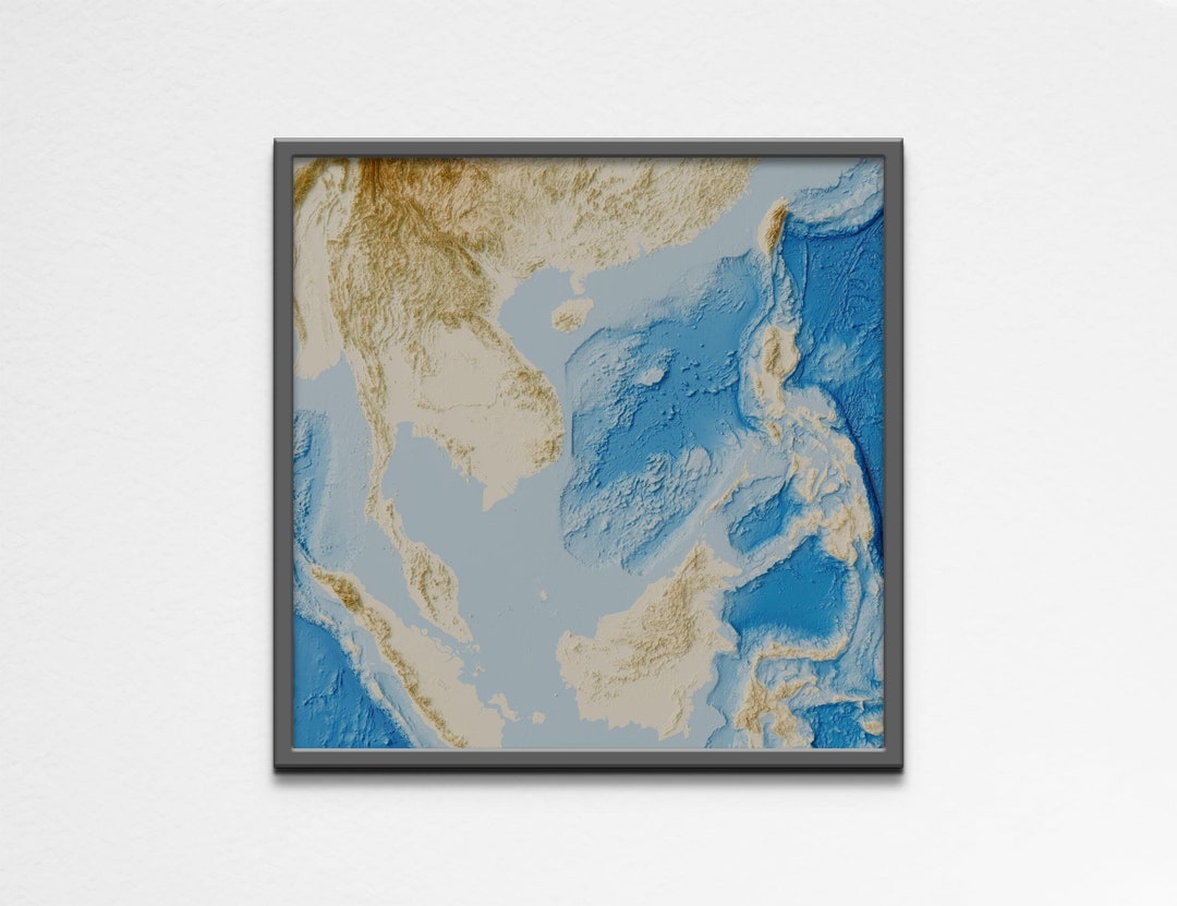 2D Printable Shaded Relief South China Sea Map Poster | South China Sea ...