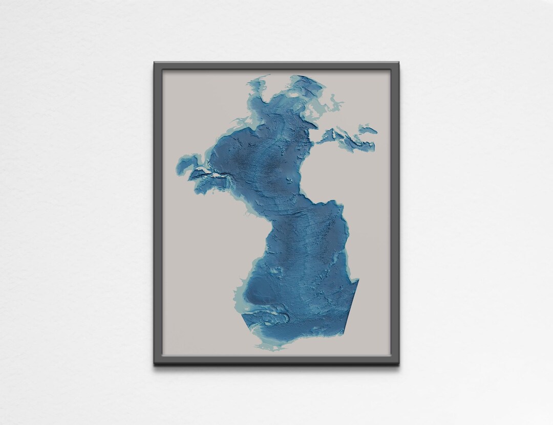 2D Printable Shaded Relief Atlantic Ocean Map Poster | Atlantic Ocean ...