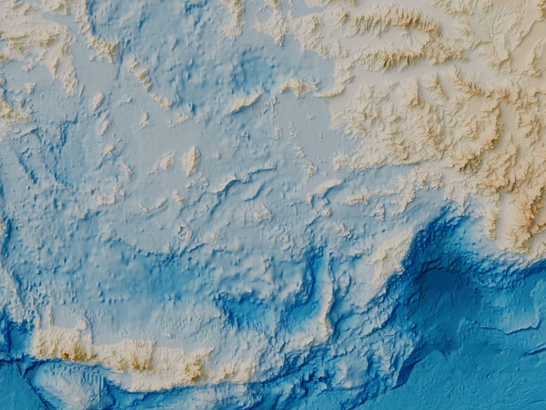 2D Printable Shaded Relief Aegean Sea Map Poster | Aegean Sea Greece ...