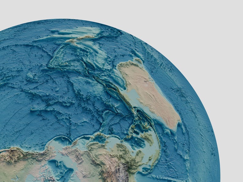 2D Printable Shaded Relief Arctic Centered World Map Poster | World ...