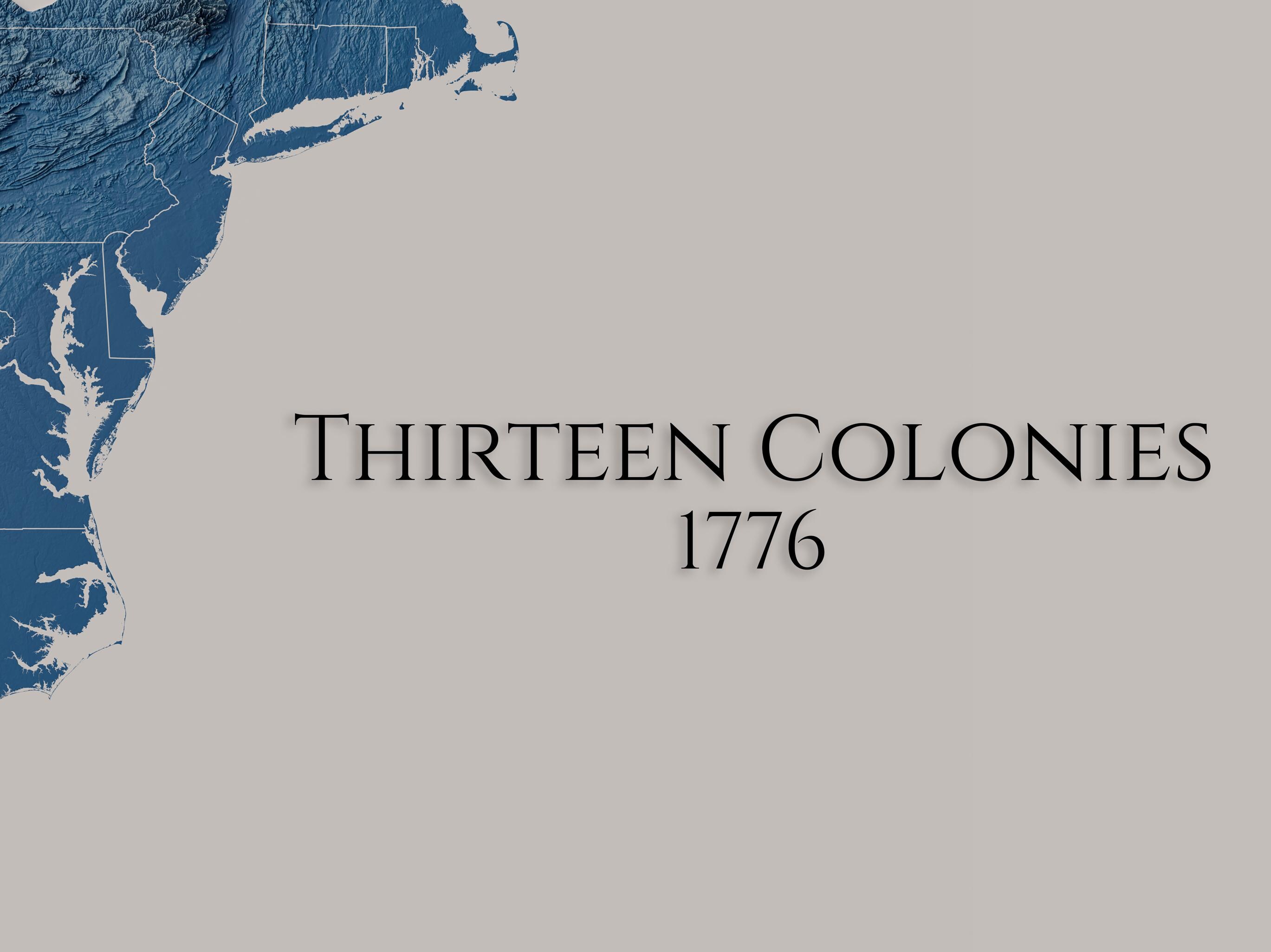 2D Printable Shaded Relief Thirteen Colonies USA Map Poster | 13 ...