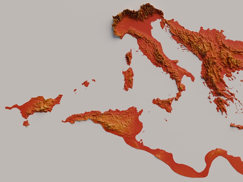 2D Printable Shaded Relief Byzantine Empire Poster | Historical Eastern ...