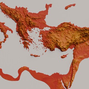 2D Printable Shaded Relief Byzantine Empire Poster | Historical Eastern ...