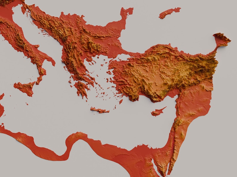 2D Printable Shaded Relief Byzantine Empire Poster | Historical Eastern ...