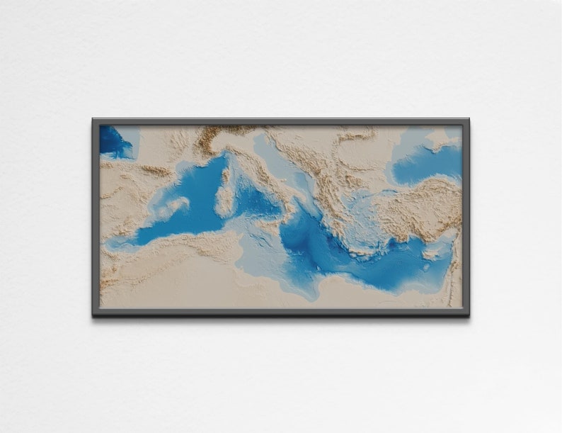2D Printable Shaded Relief Mediterranean Sea Map Poster | Mediterranean ...