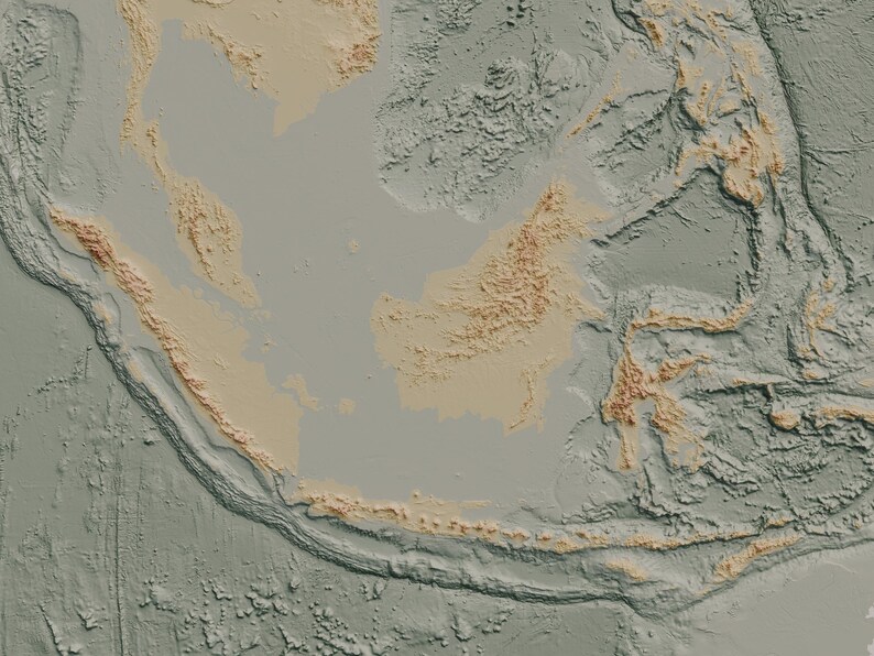 2D Printable Shaded Relief Southeast Asia Map Poster | Southeast Asia ...