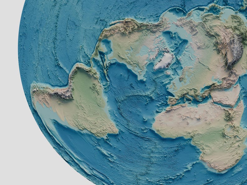 2D Printable Shaded Relief Arctic Centered World Map Poster | World ...