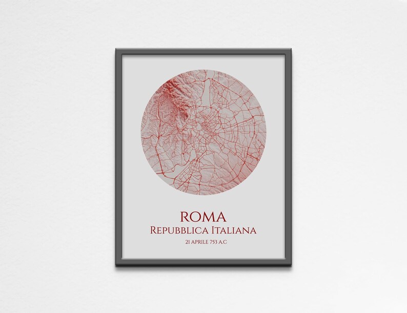 2D Printable Shaded Relief Rome Italy Map Poster | Roma Italia ...