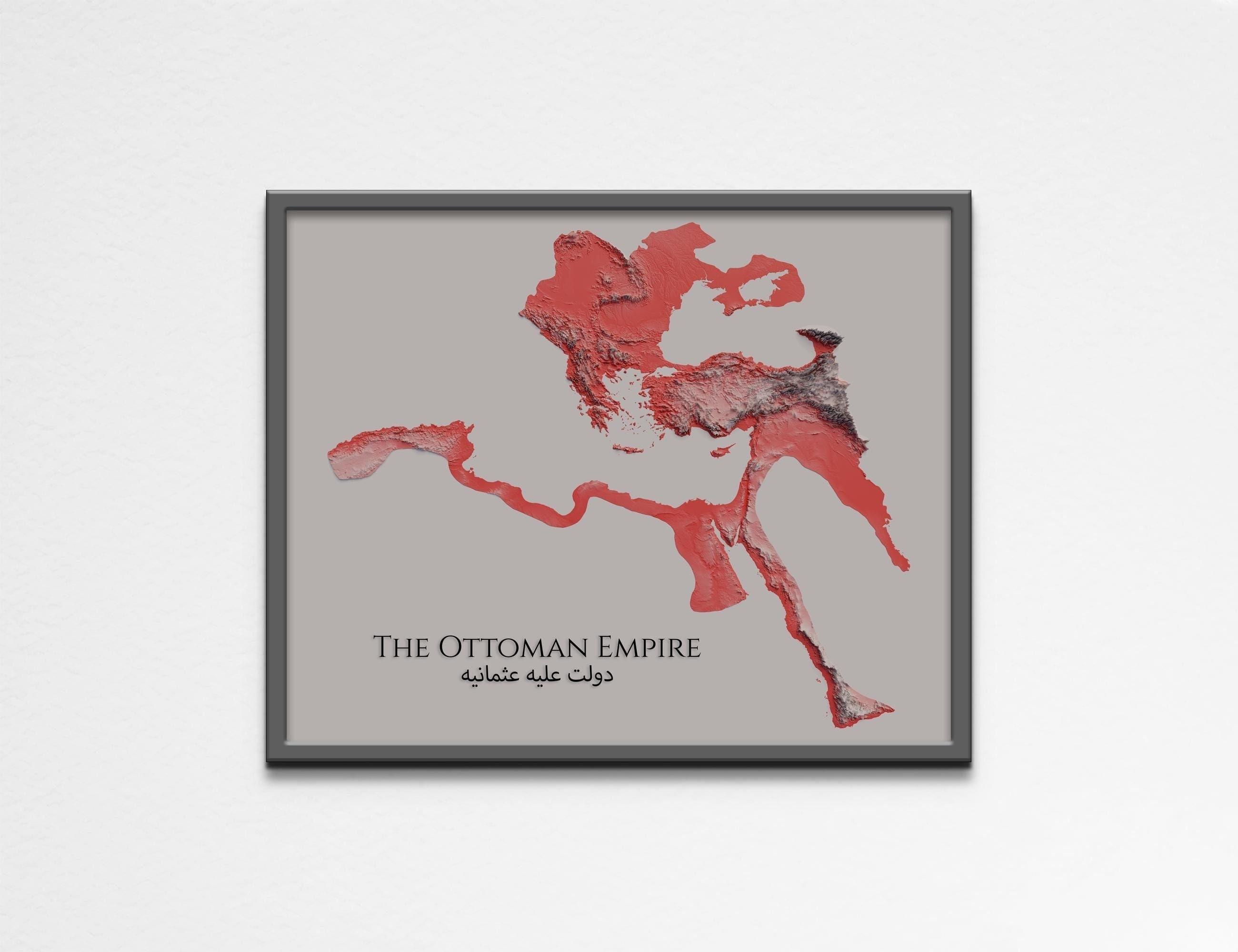 2D Printable Shaded Relief Ottoman Empire Poster Historical Ottoman ...