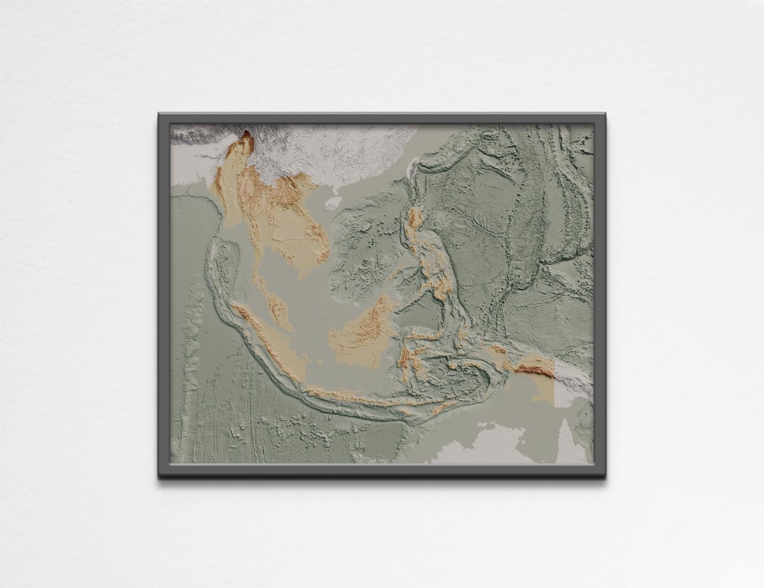 2D Printable Shaded Relief Southeast Asia Map Poster | Southeast Asia ...