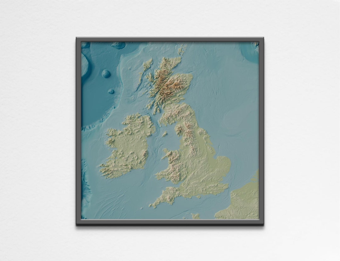 2D Printable Shaded Relief British Isles Map Poster | UK and Ireland ...
