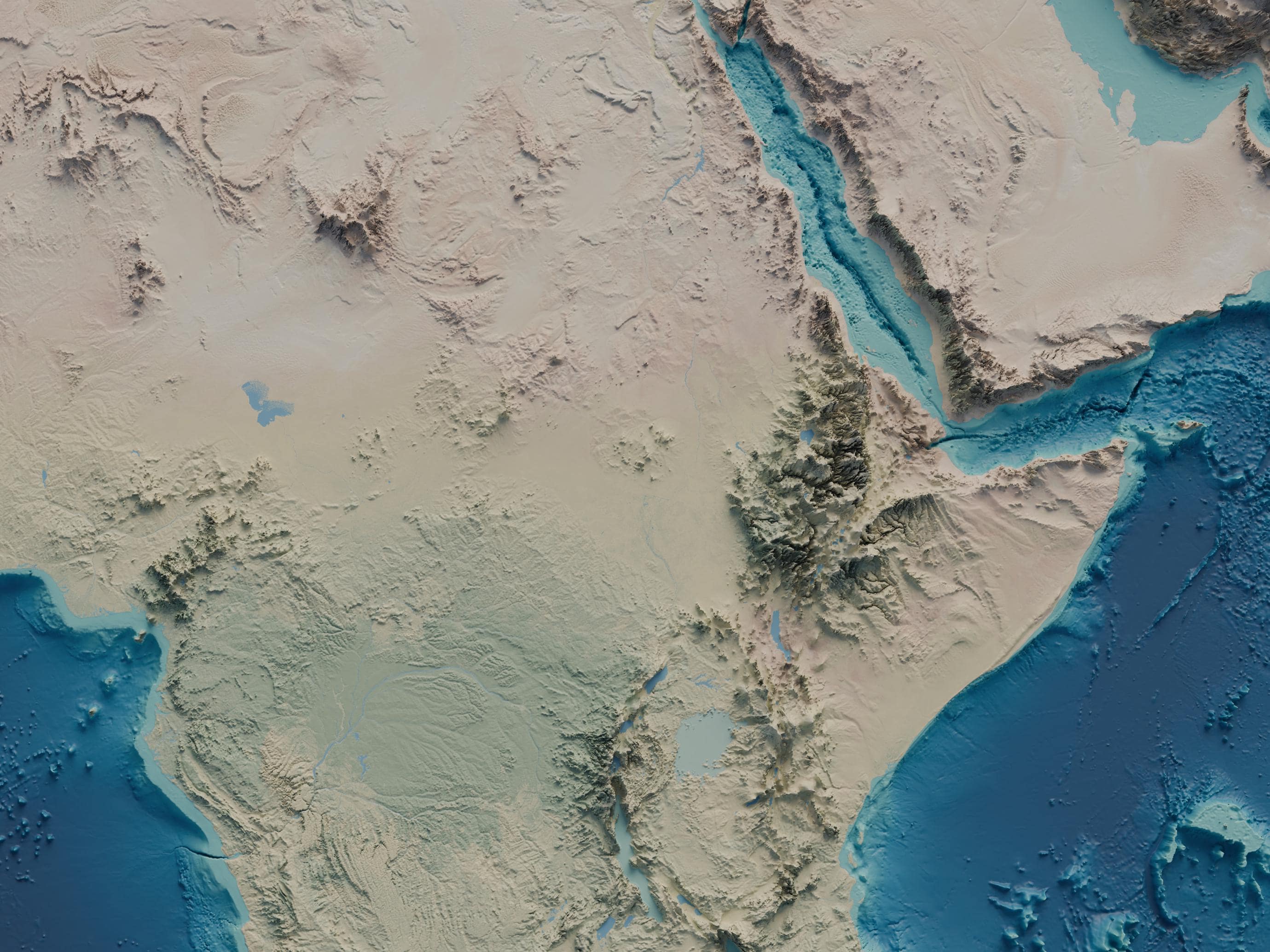 2D Printable Shaded Relief Africa Map Poster Africa Elevation Map ...