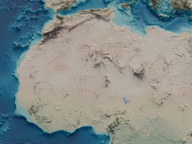 2D Printable Shaded Relief Africa Map Poster Africa Elevation Map ...