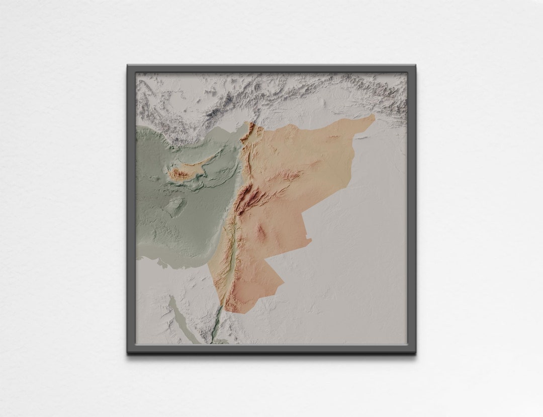 2D Printable Shaded Relief Levant Map Poster | Levant Middle East ...