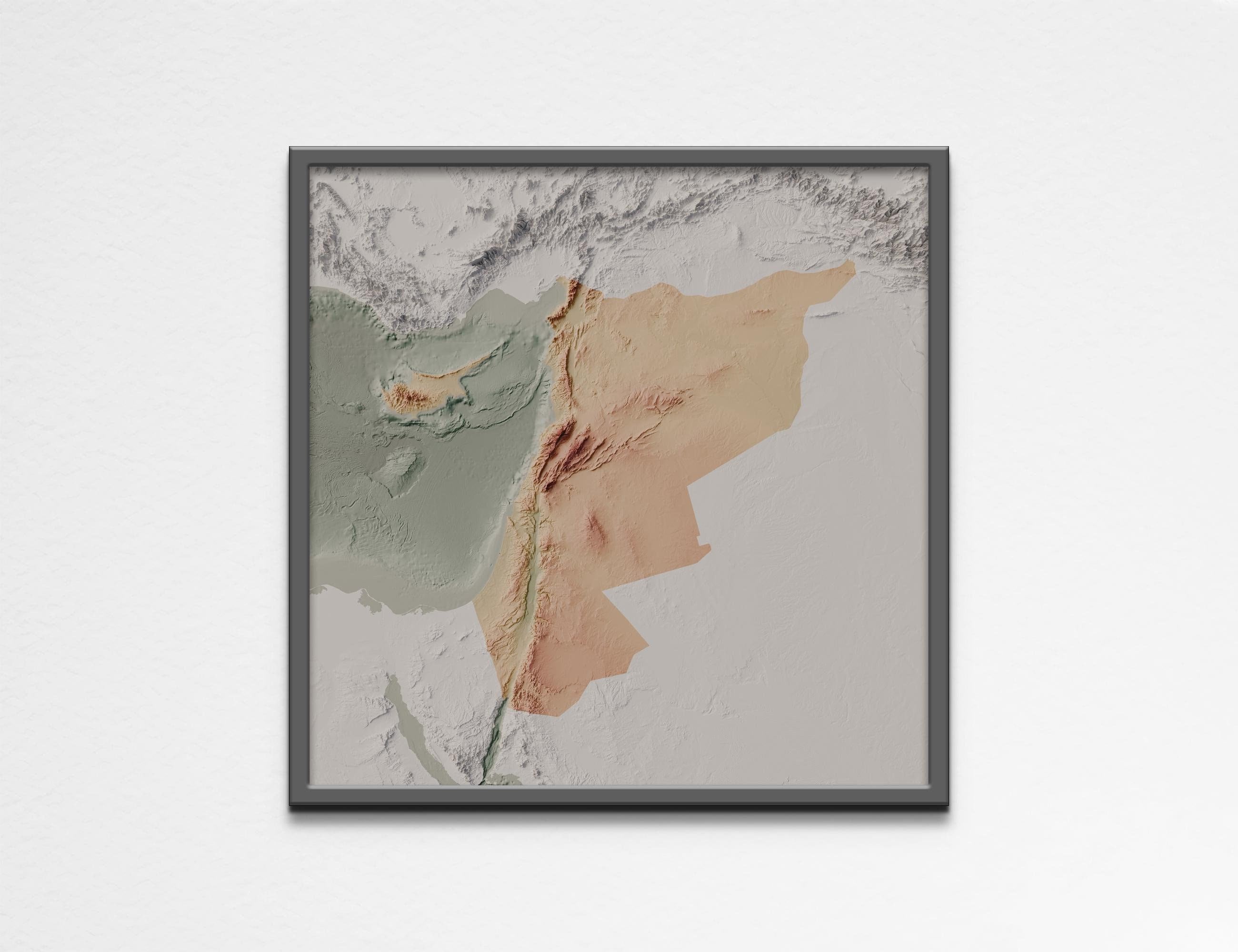 2D Printable Shaded Relief Levant Map Poster | Levant Middle East ...