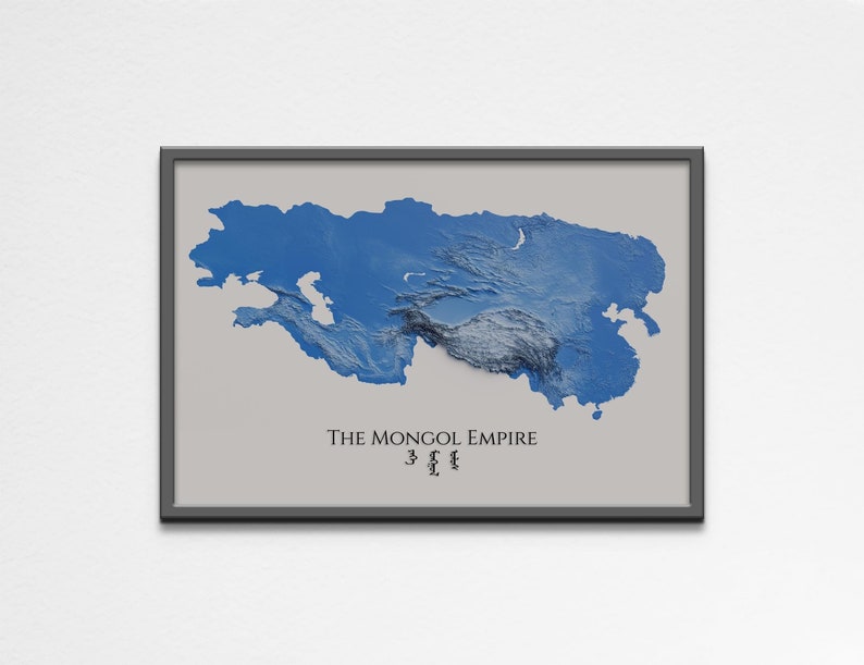 2D Printable Shaded Relief Mongol Empire Poster Historical Mongol ...