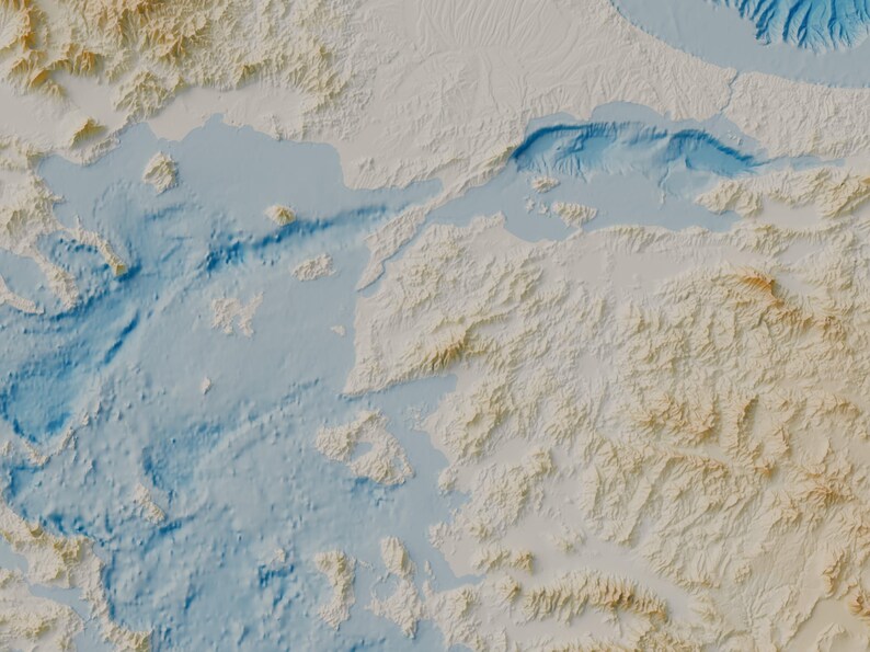 2D Printable Shaded Relief Aegean Sea Map Poster | Aegean Sea Greece ...