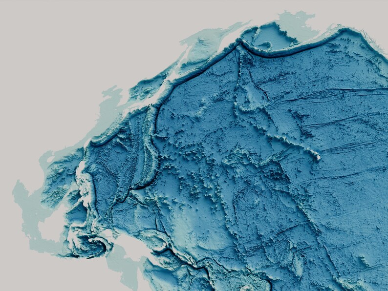 2D Printable Shaded Relief Pacific Ocean Map Poster | Pacific Ocean ...