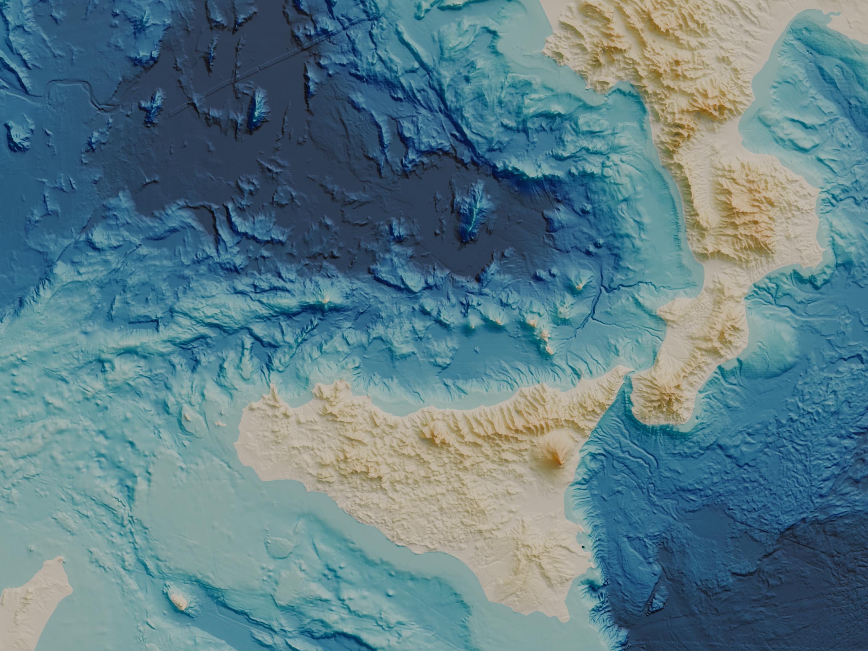 2D Printable Shaded Relief Tyrrhenian Sea Map Poster | Tyrrhenian Sea ...