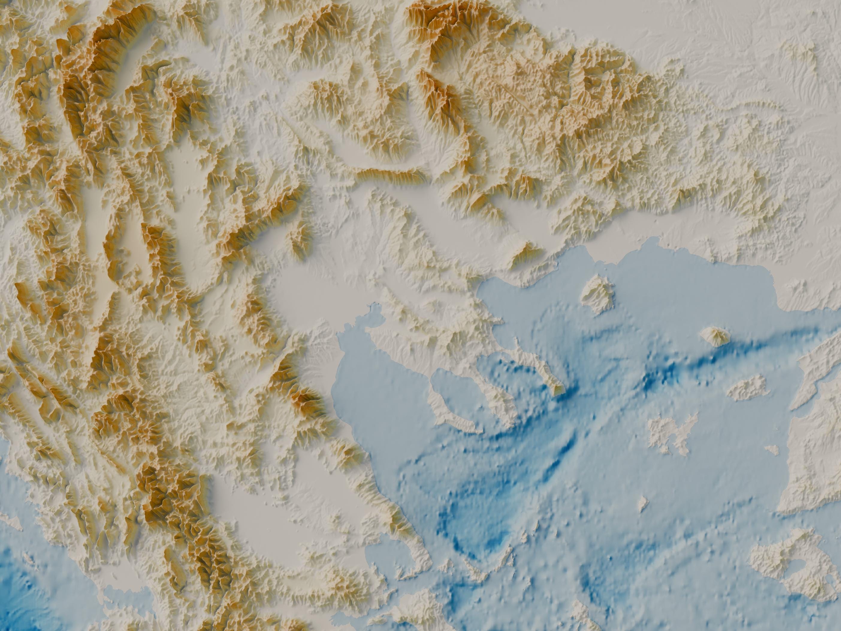 2D Printable Shaded Relief Aegean Sea Map Poster | Aegean Sea Greece ...
