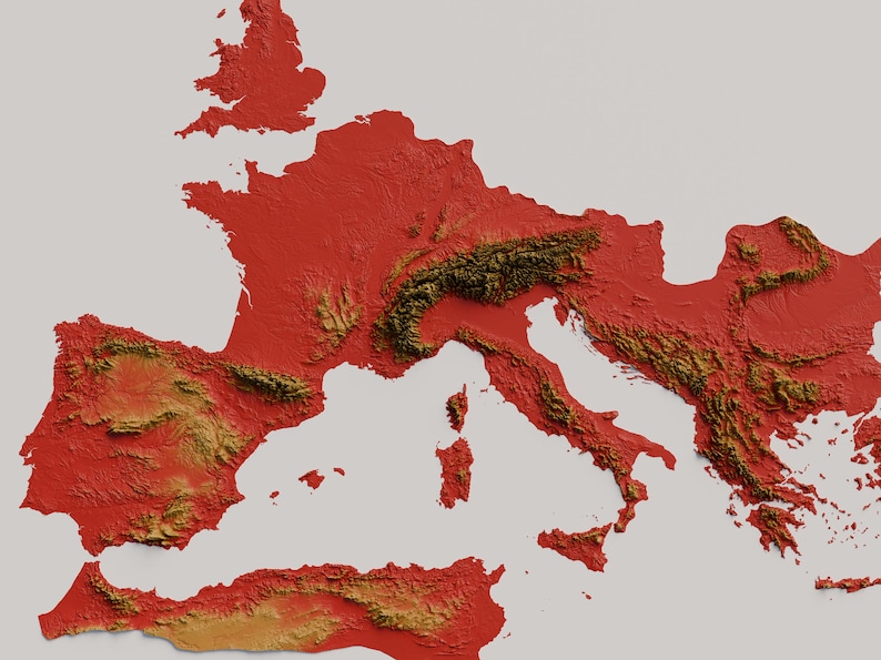 2D Printable Shaded Relief Roman Empire Poster | Historical Roman ...