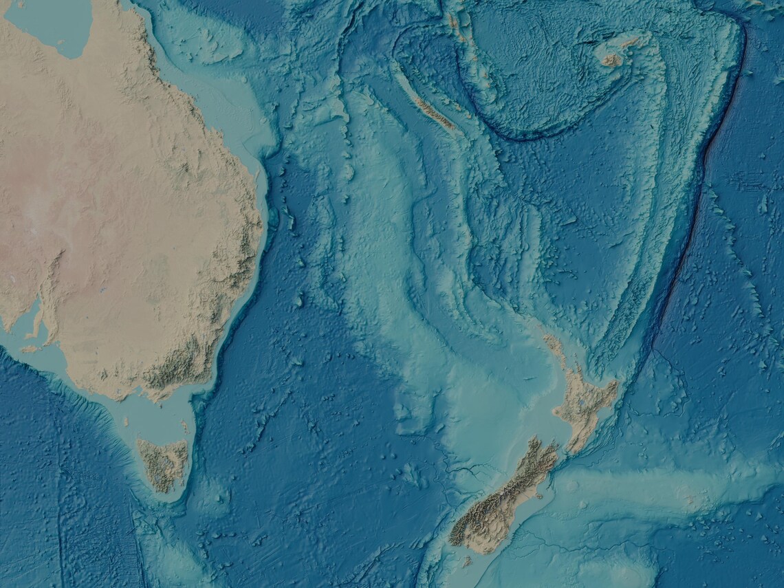 2D Printable Shaded Relief Oceania Map Poster | Australia and New ...