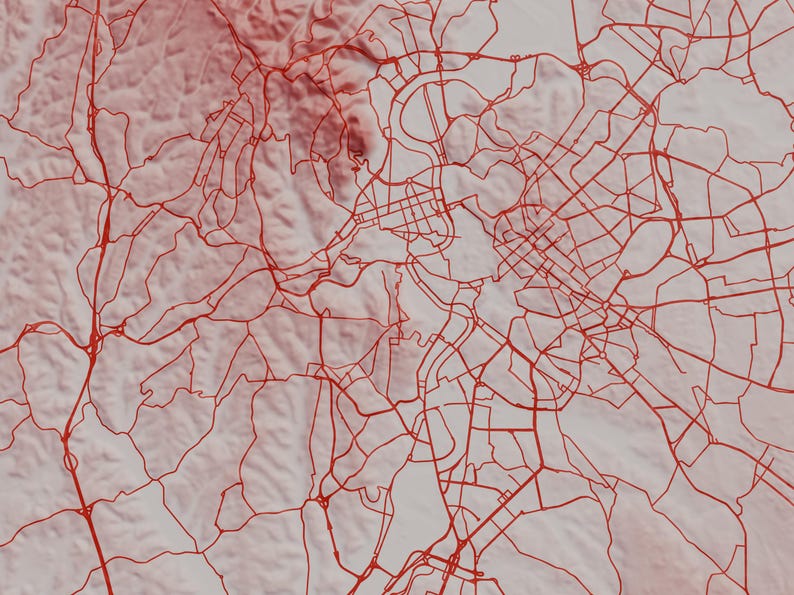 2D Printable Shaded Relief Rome Italy Map Poster | Roma Italia ...