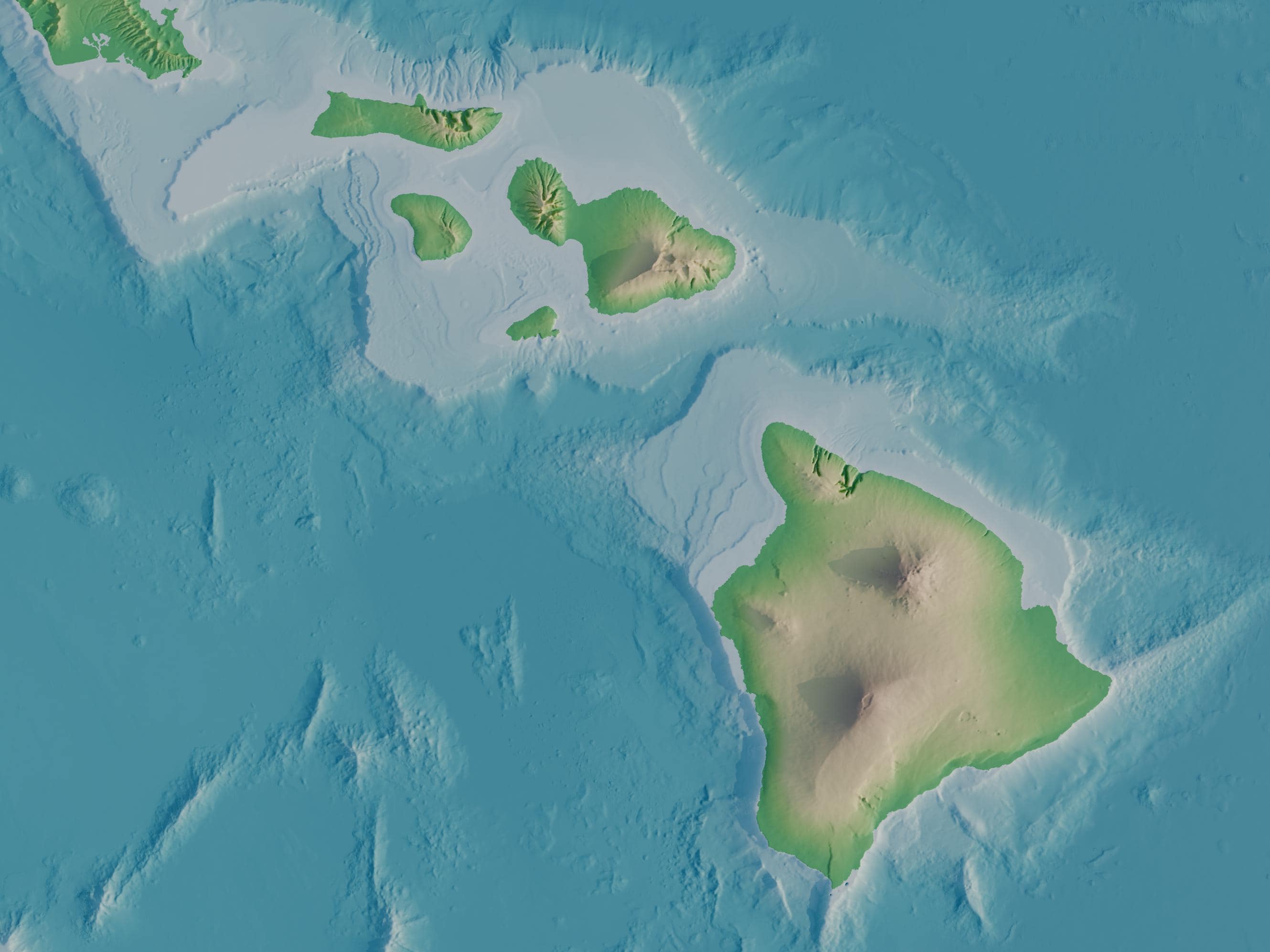 2D Printable Shaded Relief Hawaii Map Poster | Hawaiian Islands ...