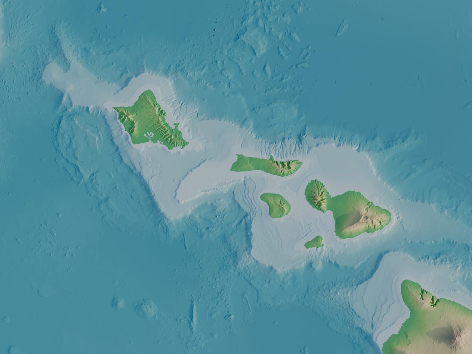 2D Printable Shaded Relief Hawaii Map Poster | Hawaiian Islands ...