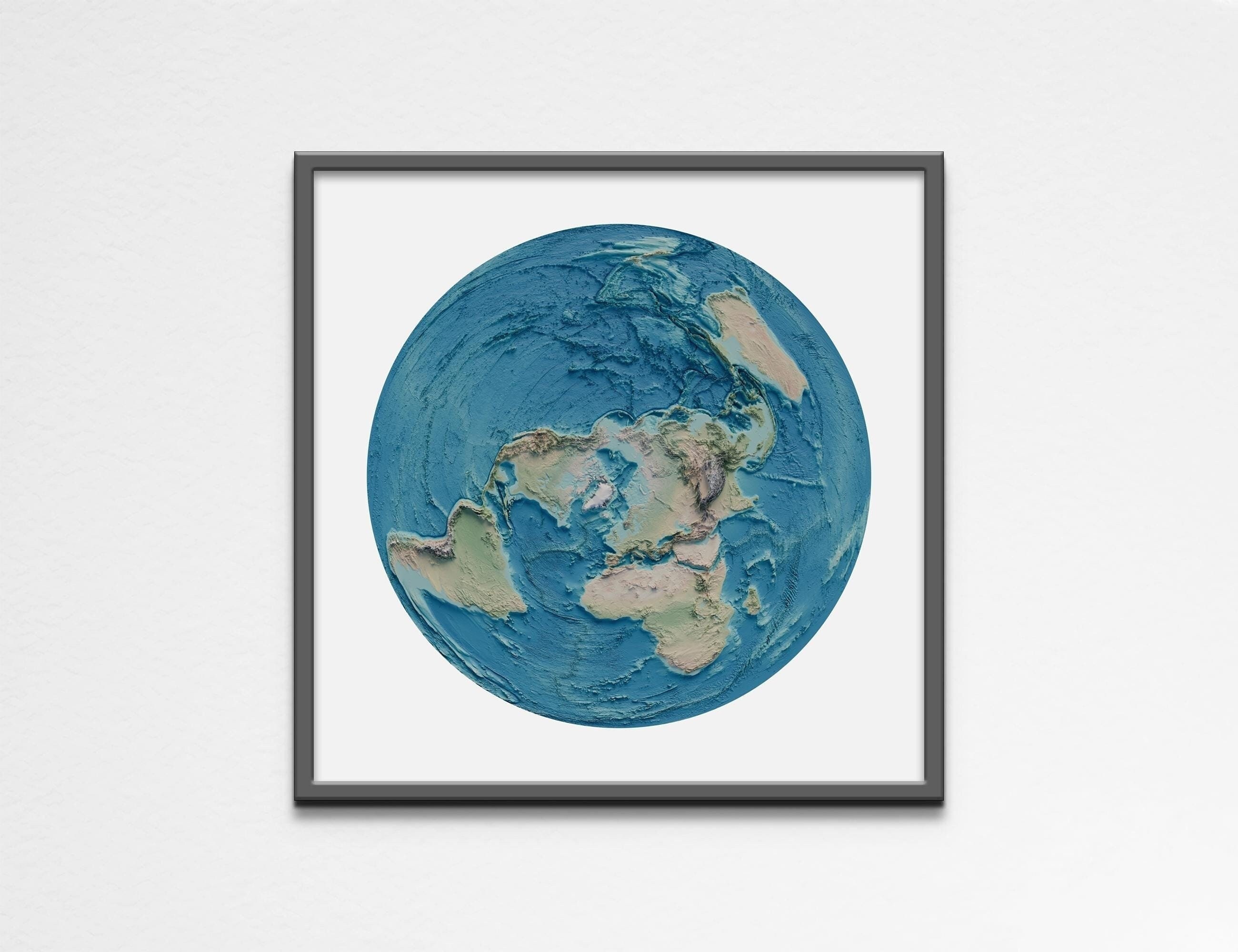 2D Printable Shaded Relief Arctic Centered World Map Poster World ...