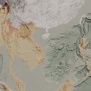 2D Printable Shaded Relief Southeast Asia Map Poster | Southeast Asia ...