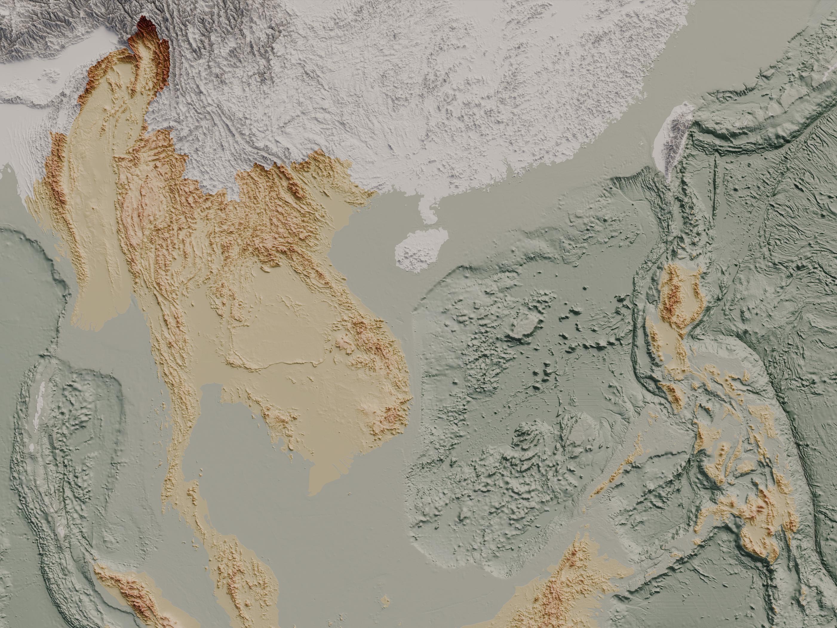 2D Printable Shaded Relief Southeast Asia Map Poster | Southeast Asia ...