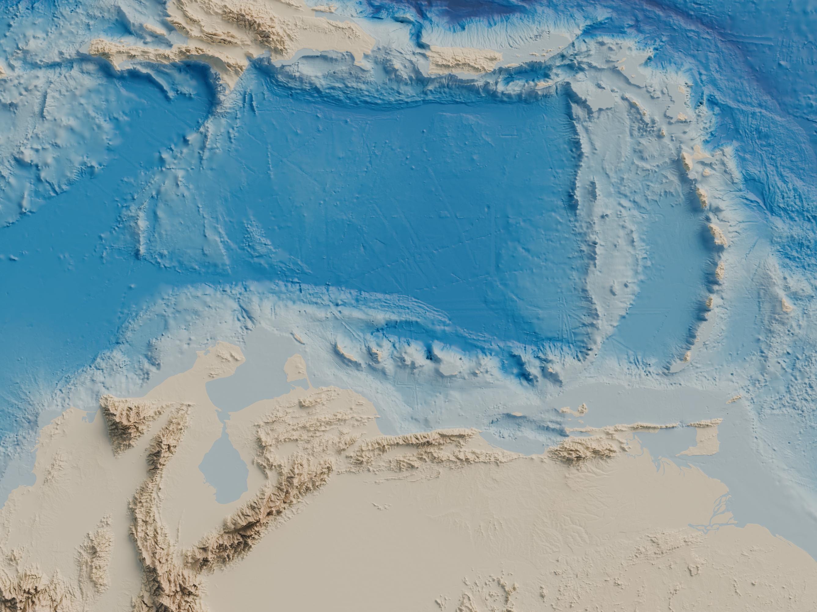 2D Printable Shaded Relief Caribbean Sea Map Poster | Caribbean Sea ...