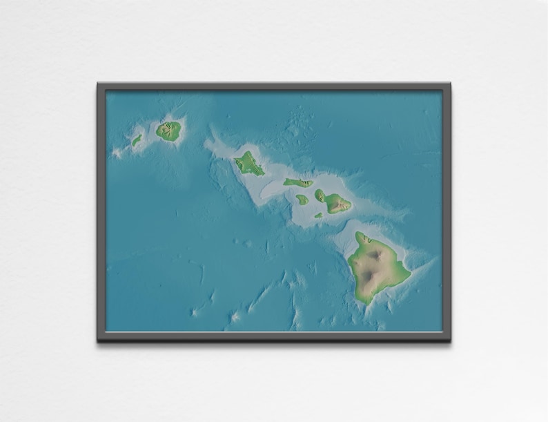 2D Printable Shaded Relief Hawaii Map Poster | Hawaiian Islands ...