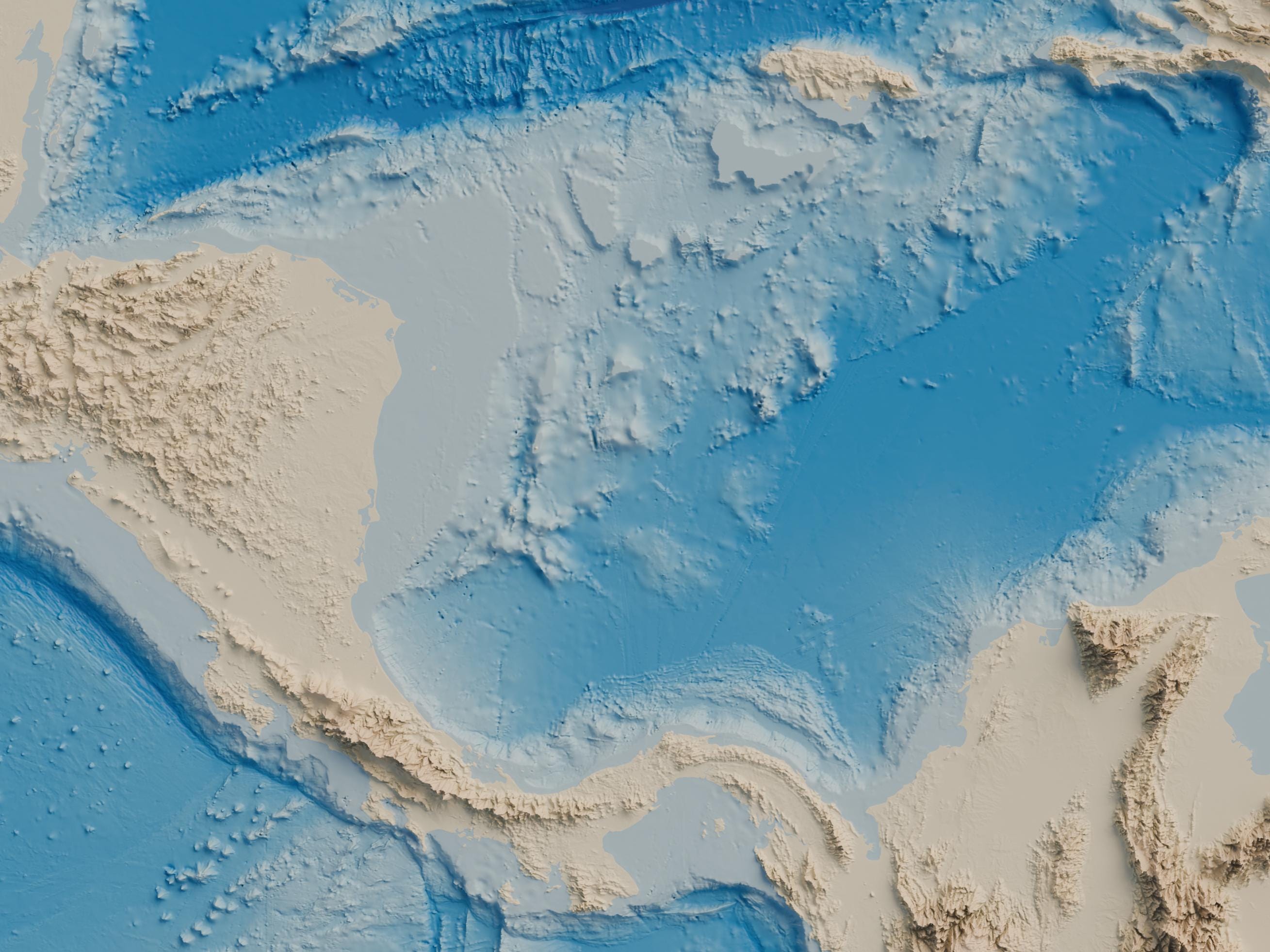2D Printable Shaded Relief Caribbean Sea Map Poster | Caribbean Sea ...