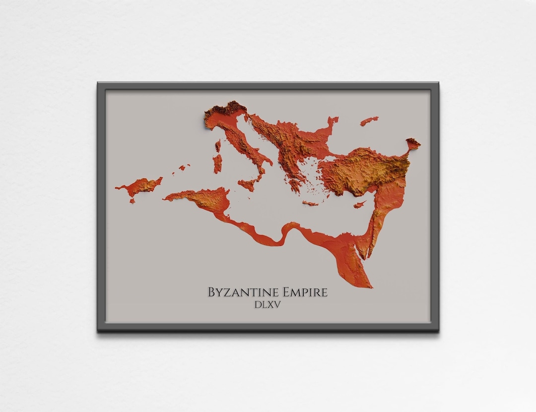 2D Printable Shaded Relief Byzantine Empire Poster | Historical Eastern ...