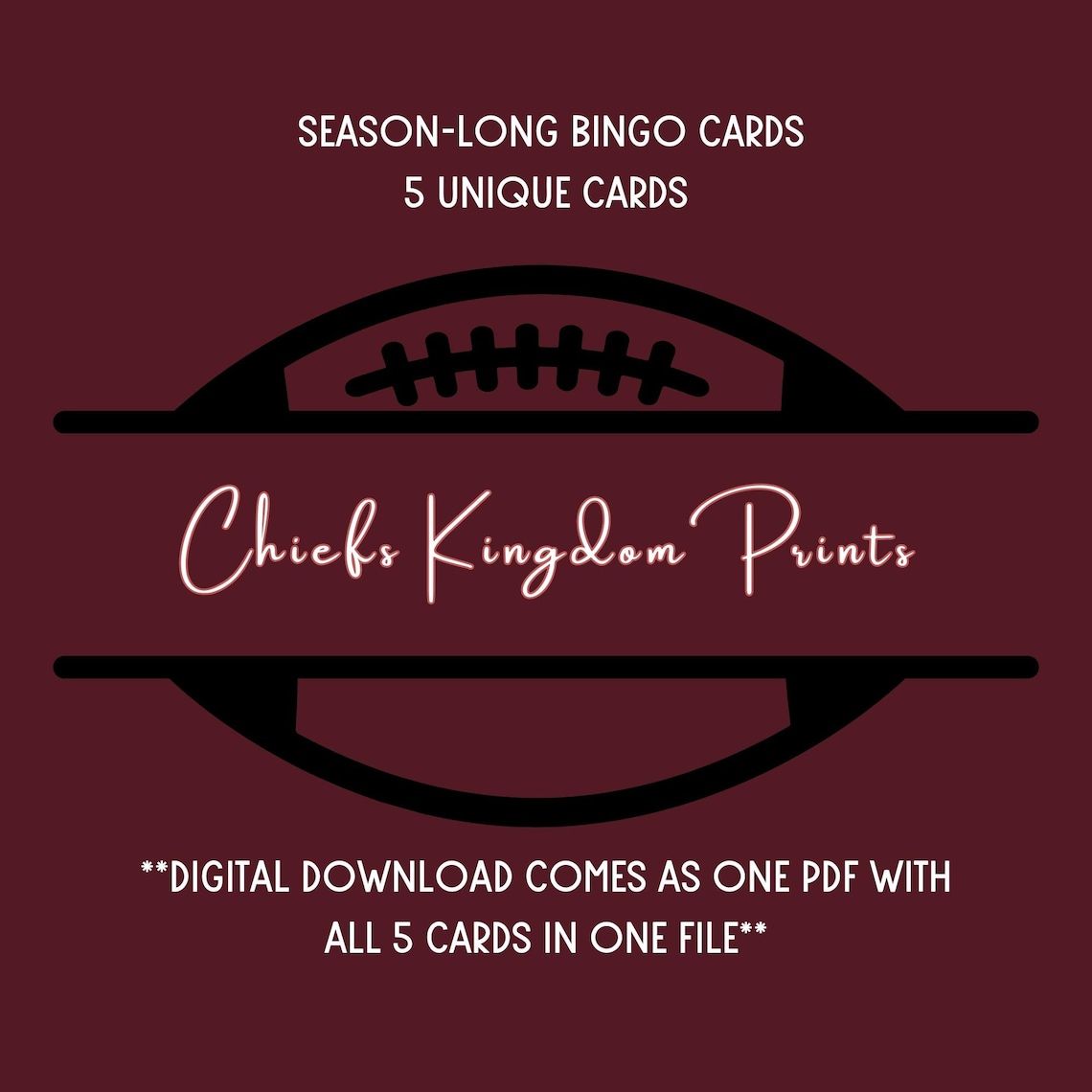 Set of 5 Kansas City Chiefs Bingo Cards - 2024 NFL Season Game Day ...